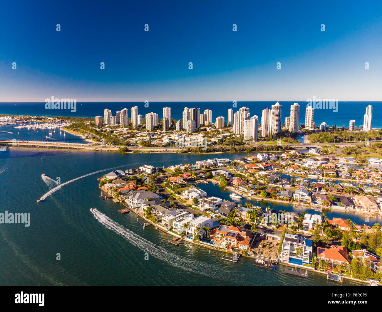 Aerial view of Surfers Paradise and Southport on the Gold Coast Stock ...