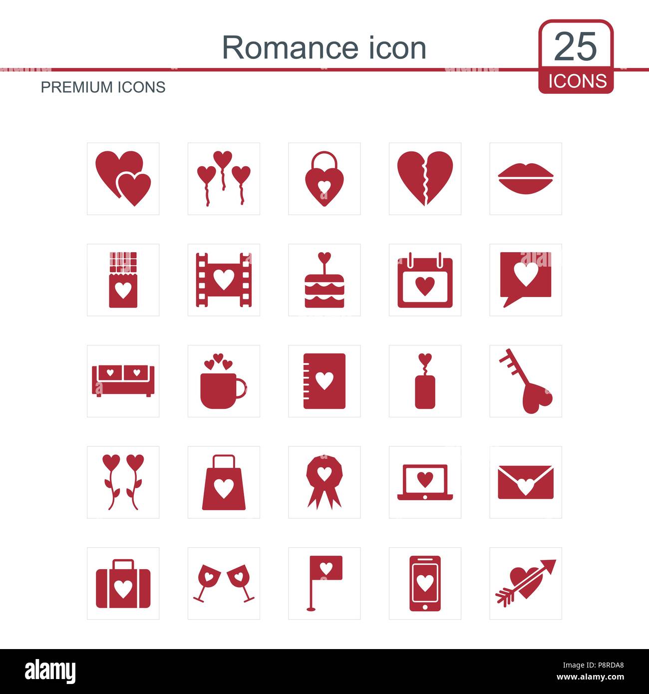 Romance icon set vector. For web design and application interface, also useful for infographics ...