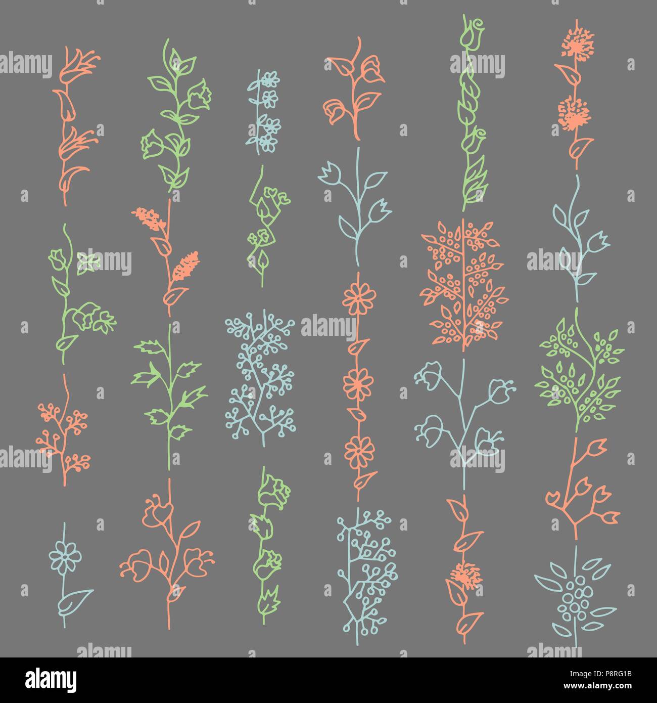 Floral elements for brushes. Flowers and leaves pattern. Vector ...