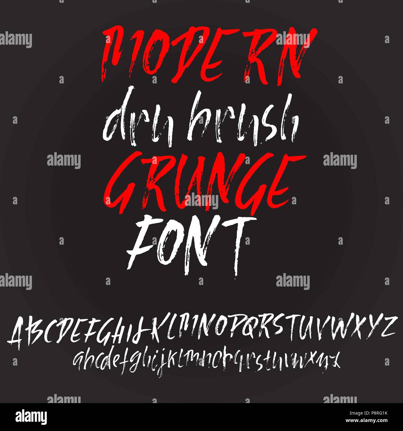 Hand drawn dry brush lettering. Grunge style alphabet. Handwritten font ...