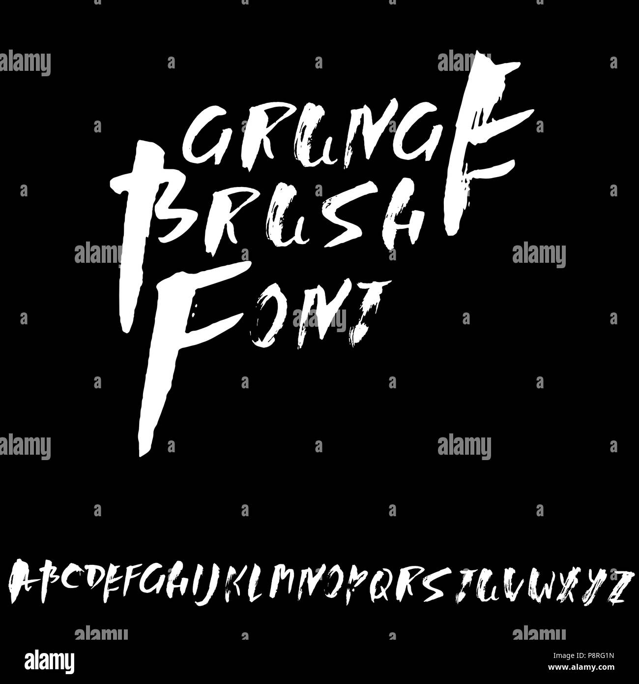 Hand drawn dry brush lettering. Grunge style alphabet. Handwritten font ...