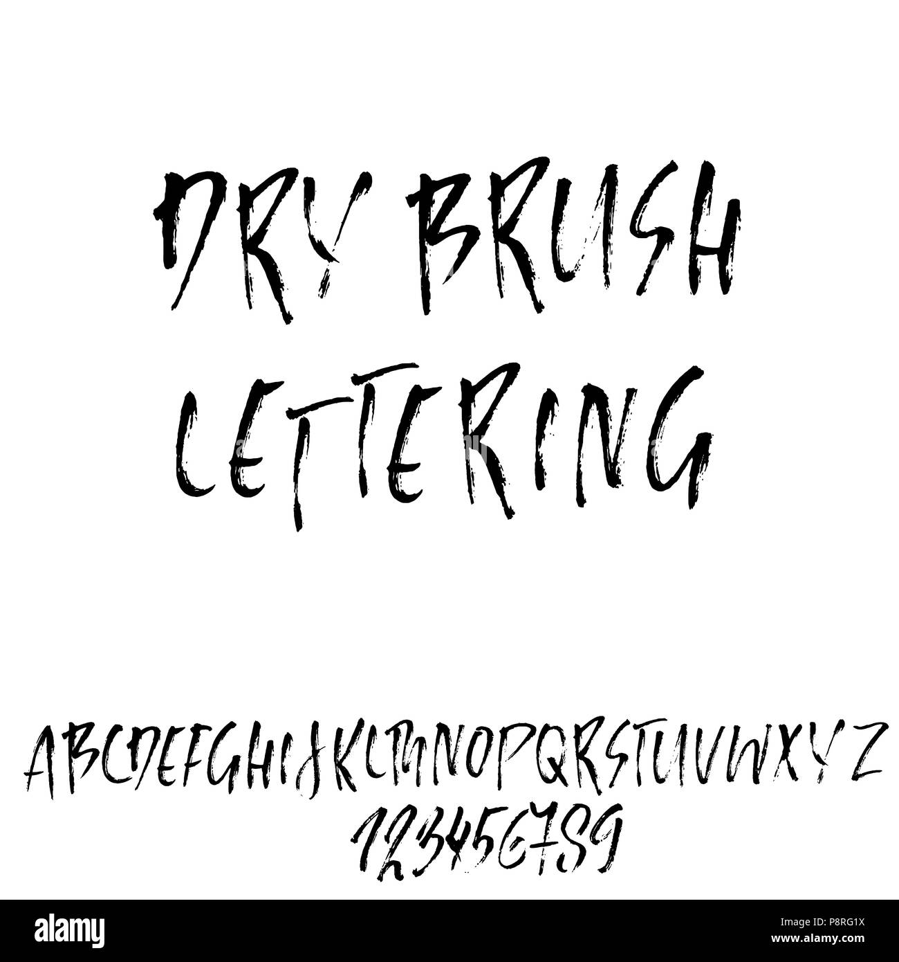 Hand drawn dry brush lettering. Grunge style alphabet. Handwritten font ...