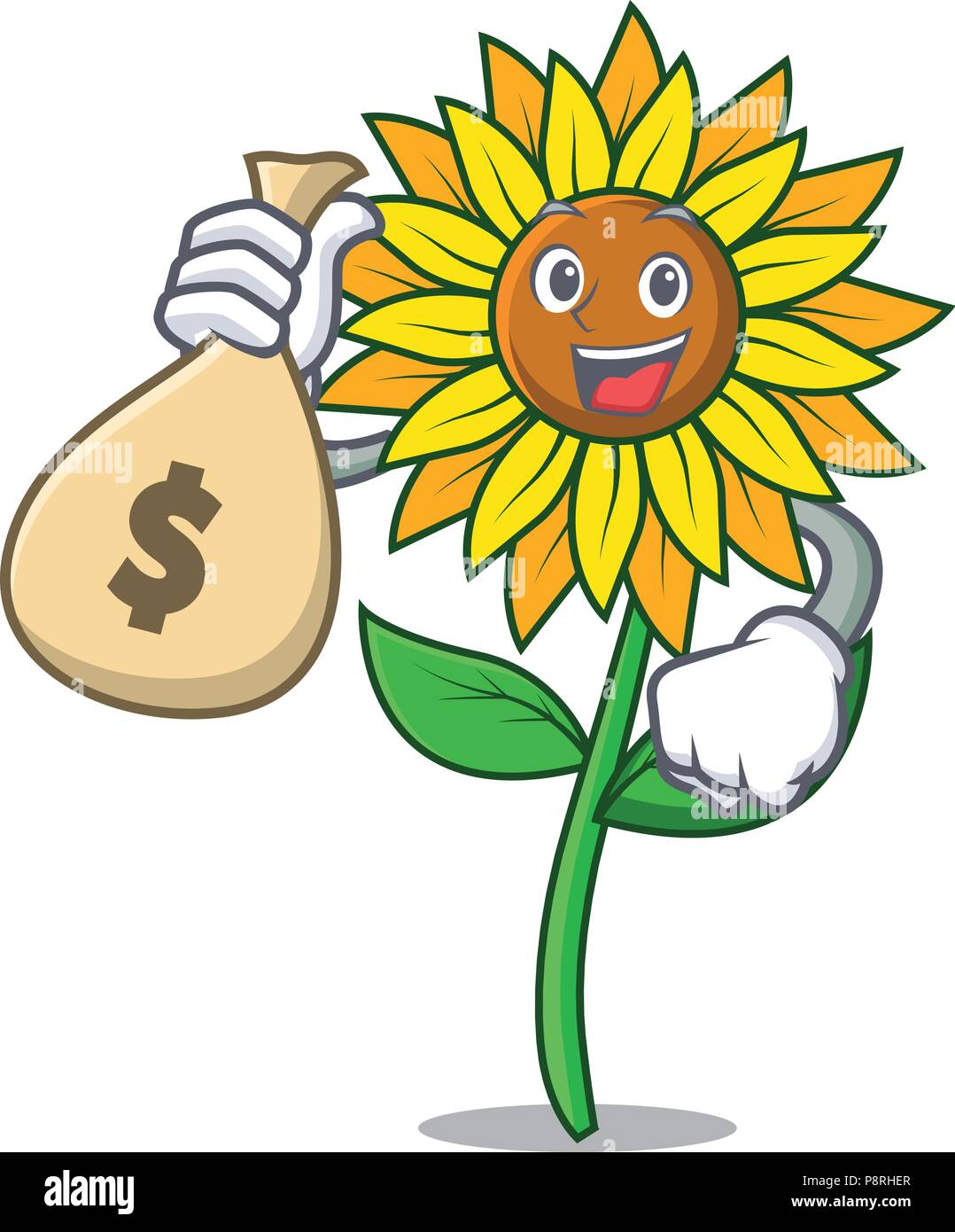 With money bag sunflower character cartoon style Stock Vector Image ...