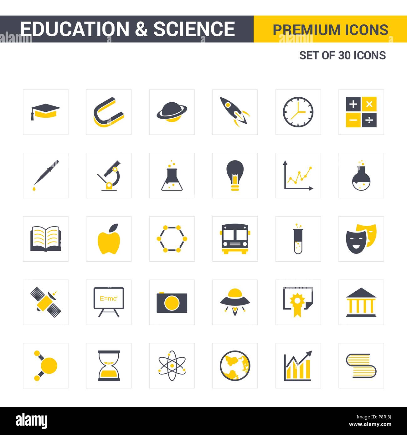 Educational and Science icons yellow. For web design and application ...