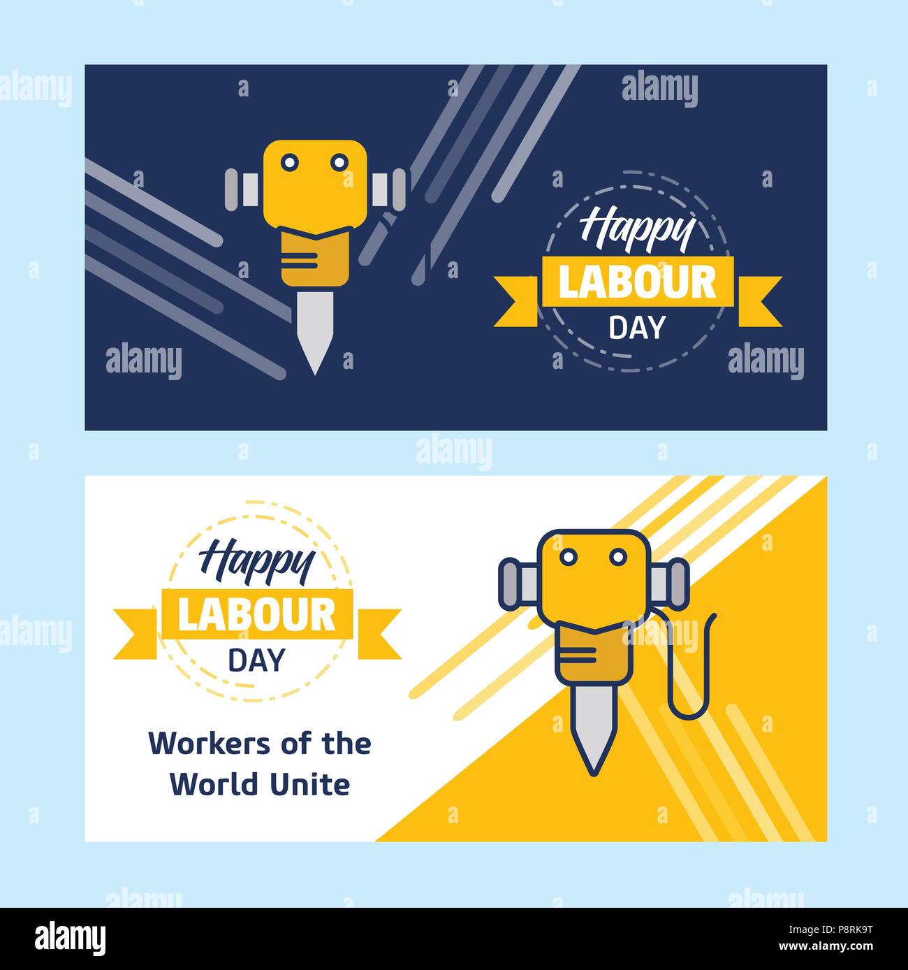 Happy Labour day design with yellow and blue theme vector with labours ...