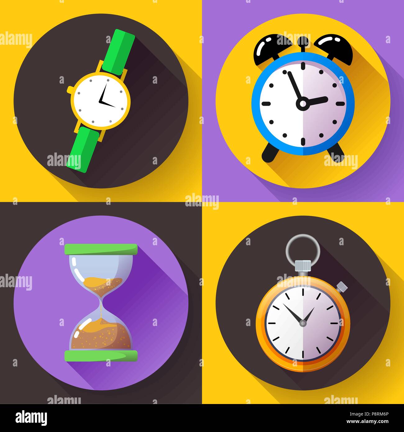 old vintage hourglass alarm clock, stopwatch, wristwatch icon vector ...