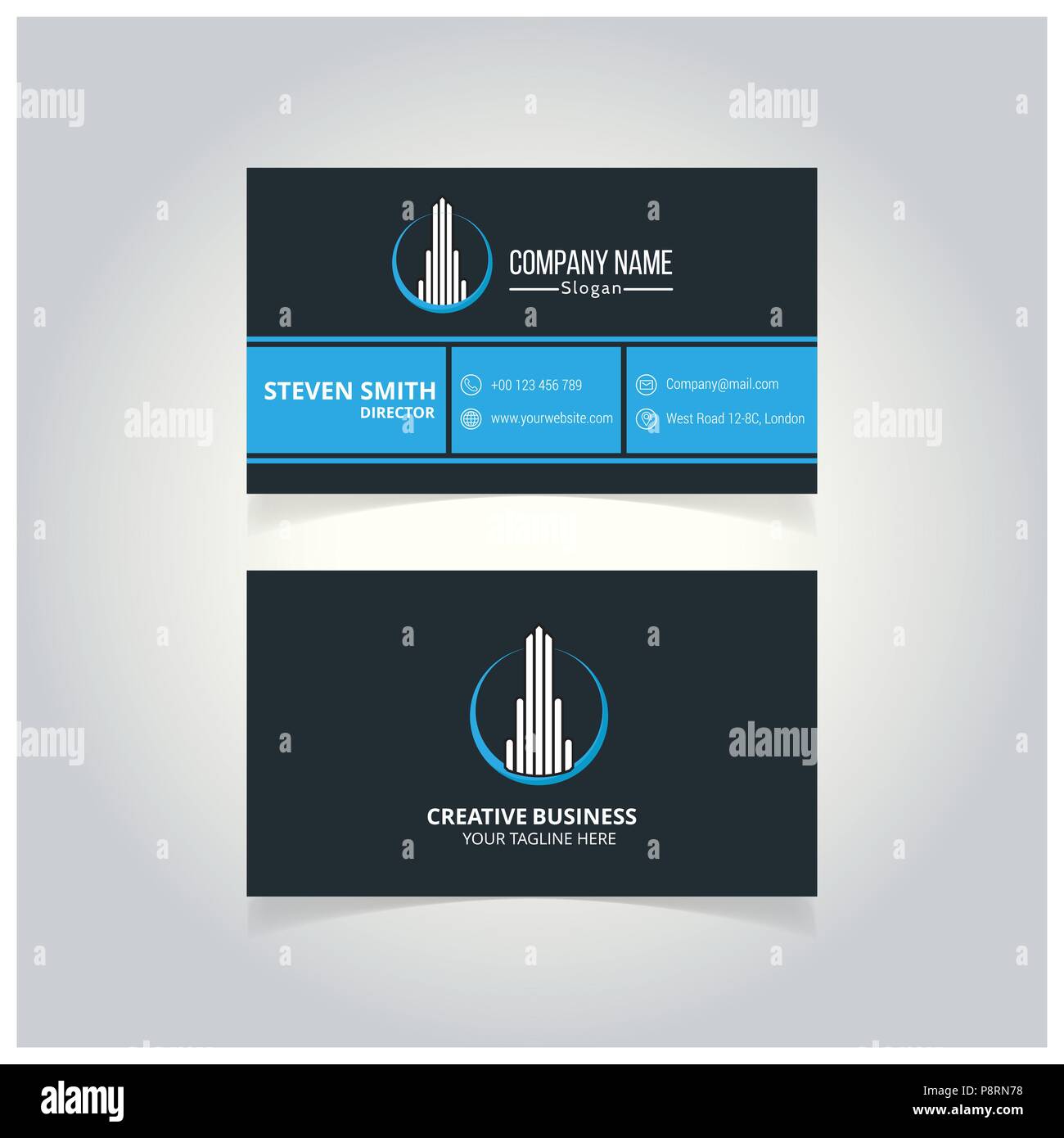 Building logo Minimal Corporate Business card with Dark Blue and Light ...