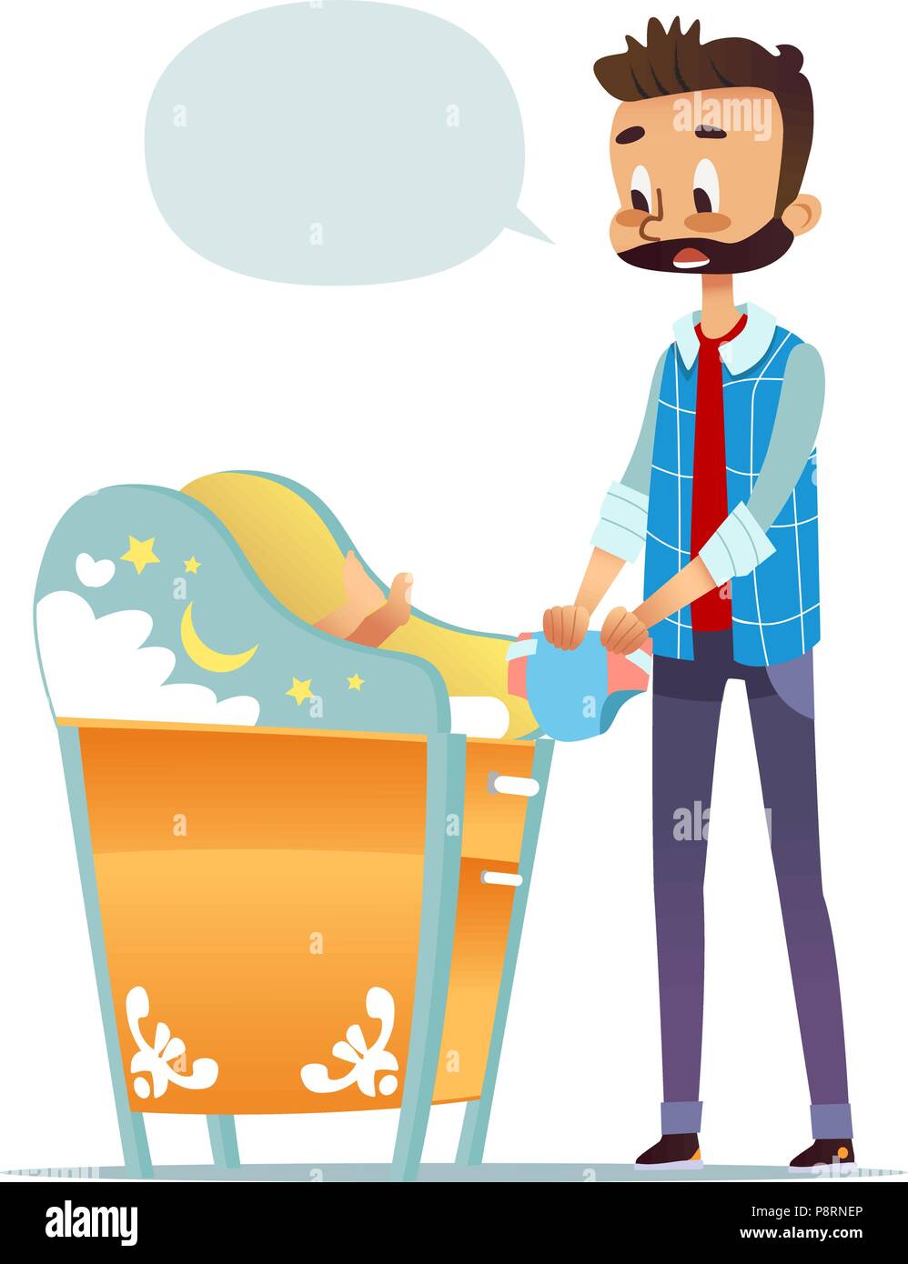 Baby diaper change dad Stock Vector Images - Alamy