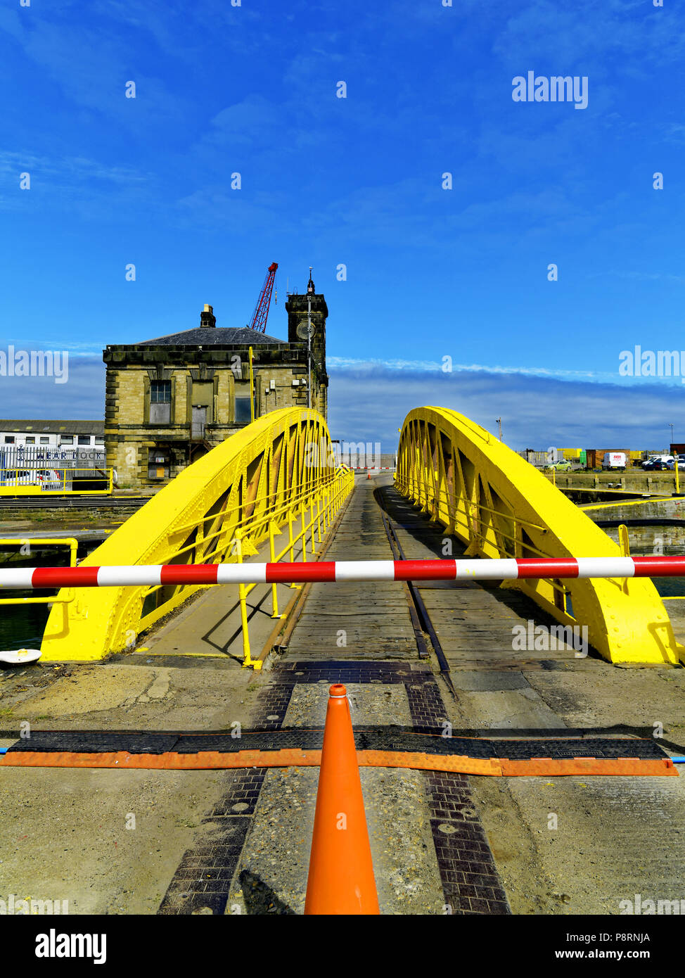 Sunderland docks and historic old iron railway bridge Stock Photo - Alamy