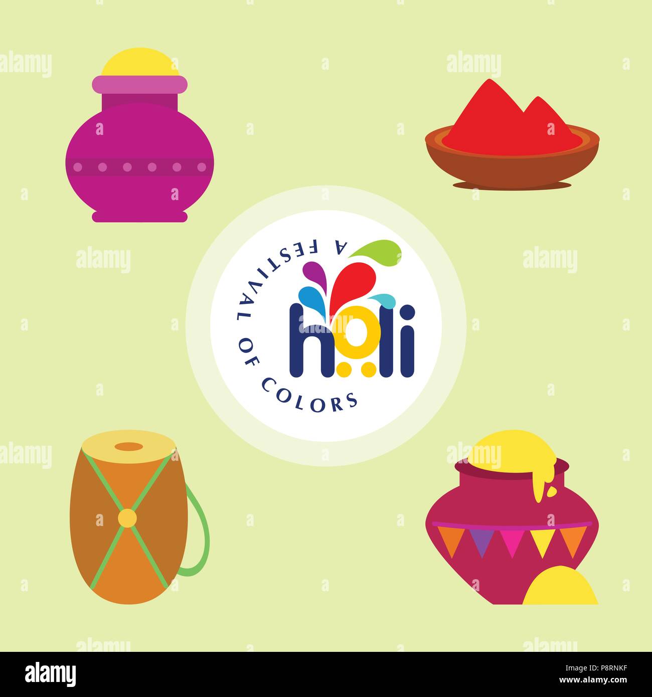 happy holi festival. holi colored icons with creative typography. For ...