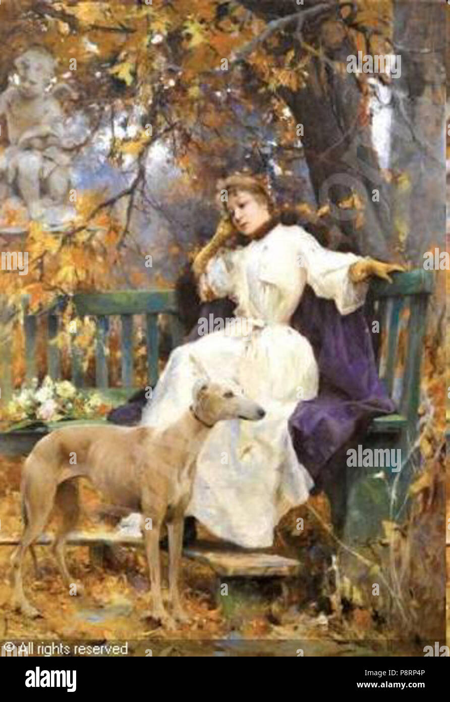 44 Auguste Émile Pinchart - Jeune femme pensive au lévrier Stock Photo ...