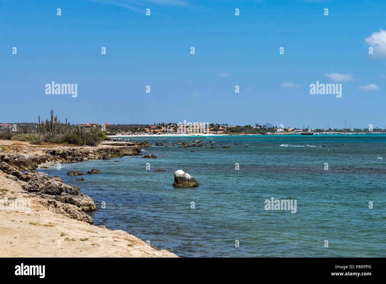 Aruba -view of northern beaches- Arashi- and high rise hotels Stock ...