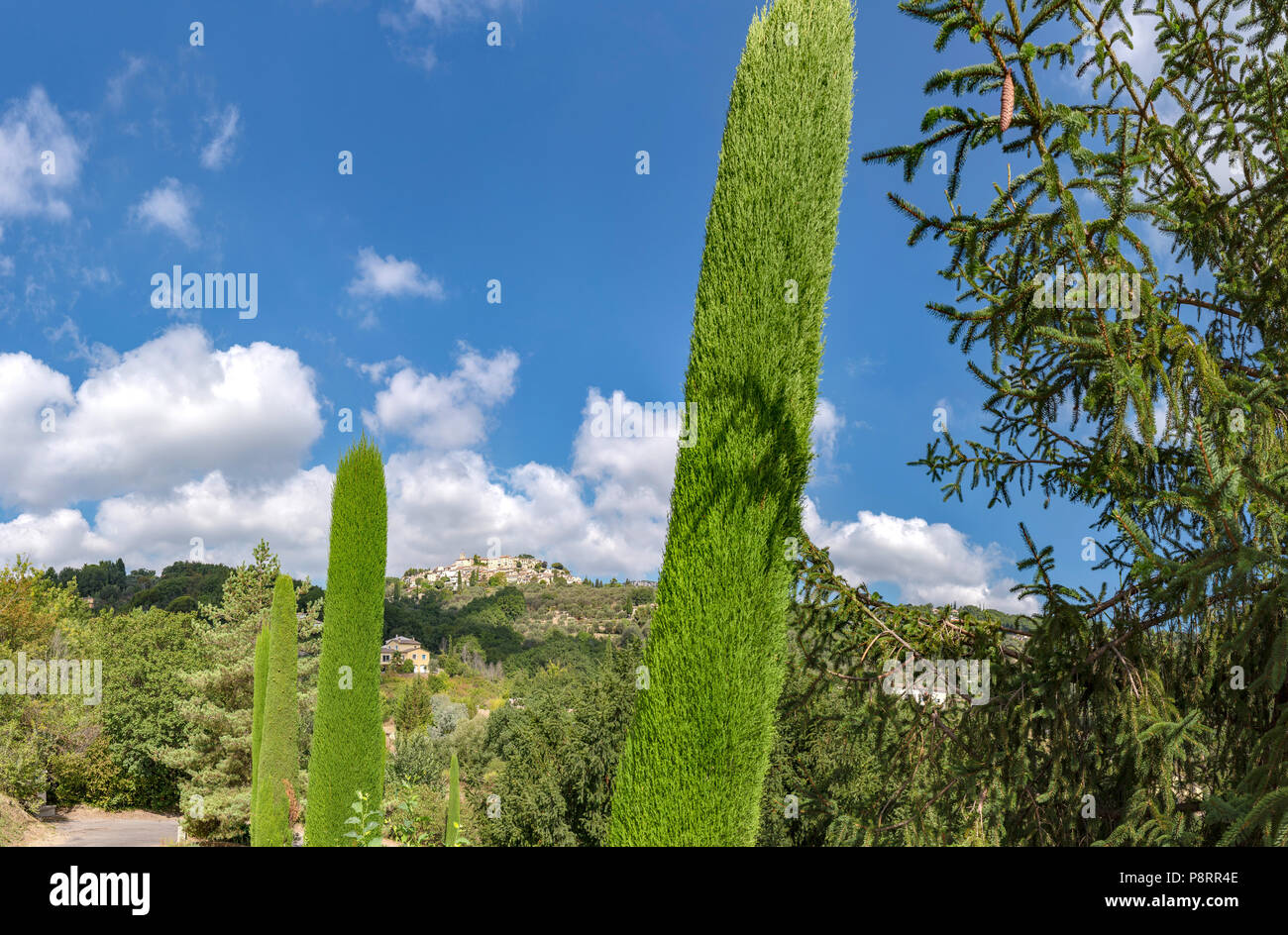 View at the village Châteauneuf-Grasse on top of a hill, Opio, France ...