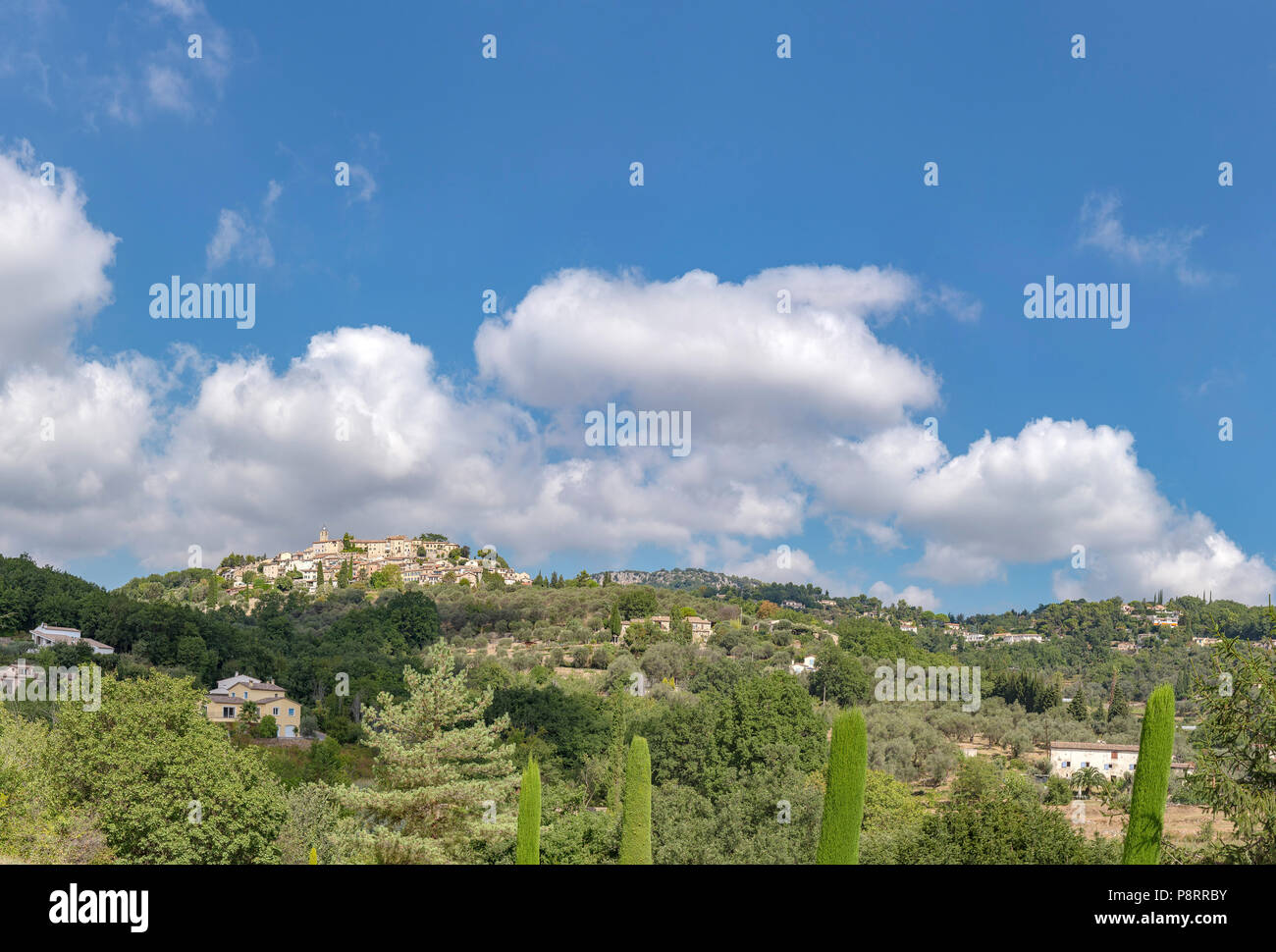 View at the village Châteauneuf-Grasse on top of a hill, Opio, France ...
