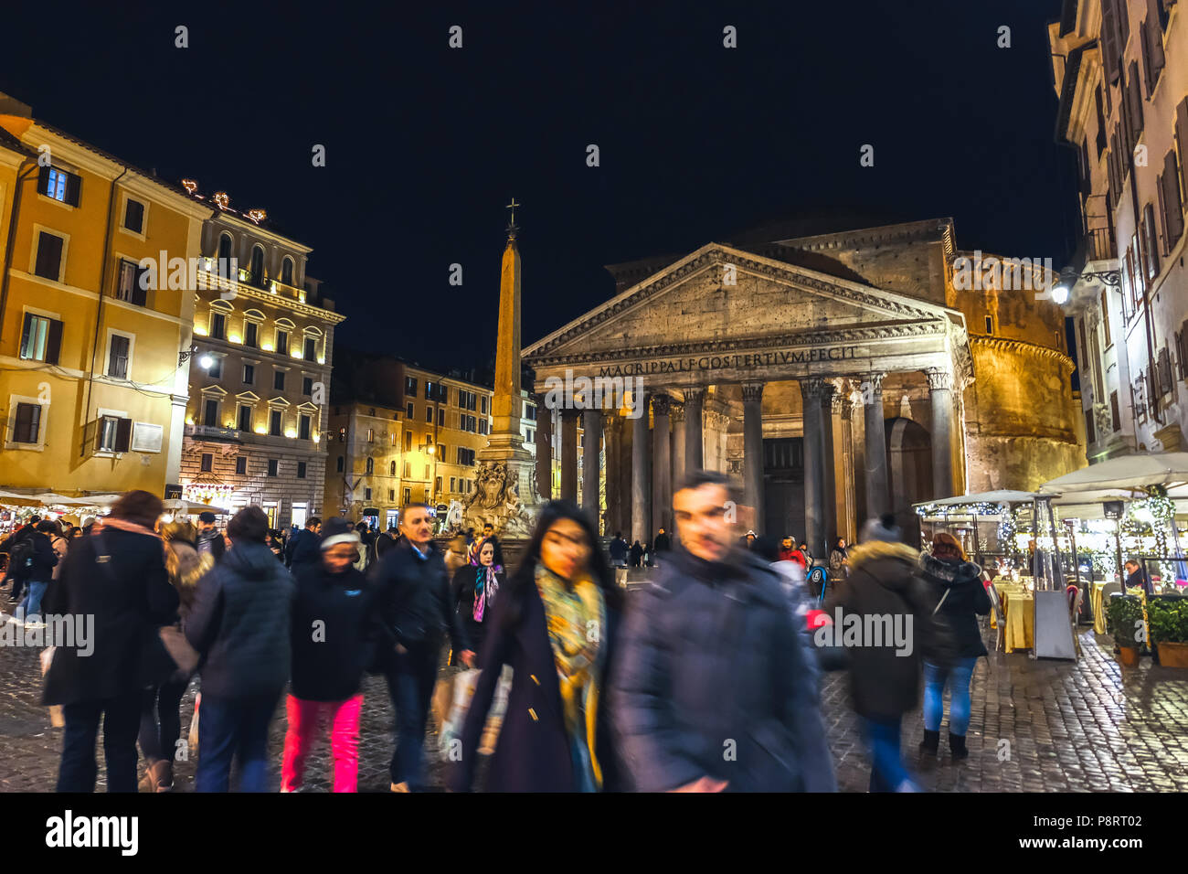 Rome, ITALY - November 9 2017: Night scene at the Pantheon, a building ...