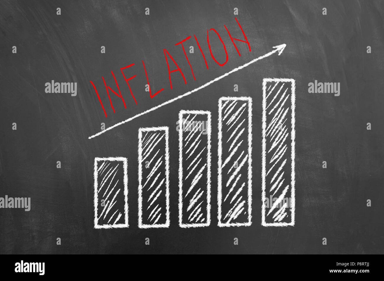 Inflation bars and arrow up chalk graphic on chalkboard or blackboard ...