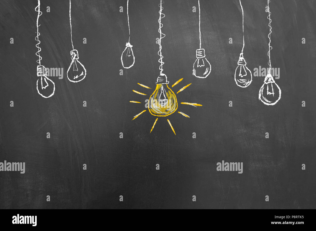 Great idea light bulb drawing on blackboard or chalkboard as bright ...