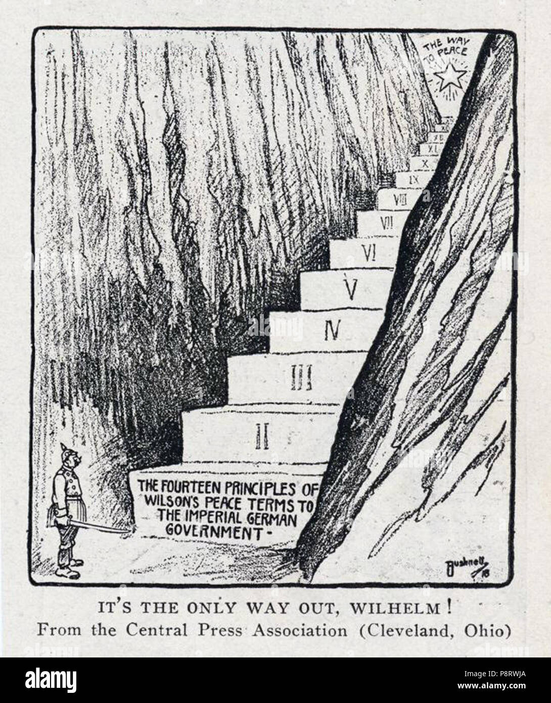 . 72 Bushnell cartoon about Kaiser Wilhelm considering Wilson's 14 ...