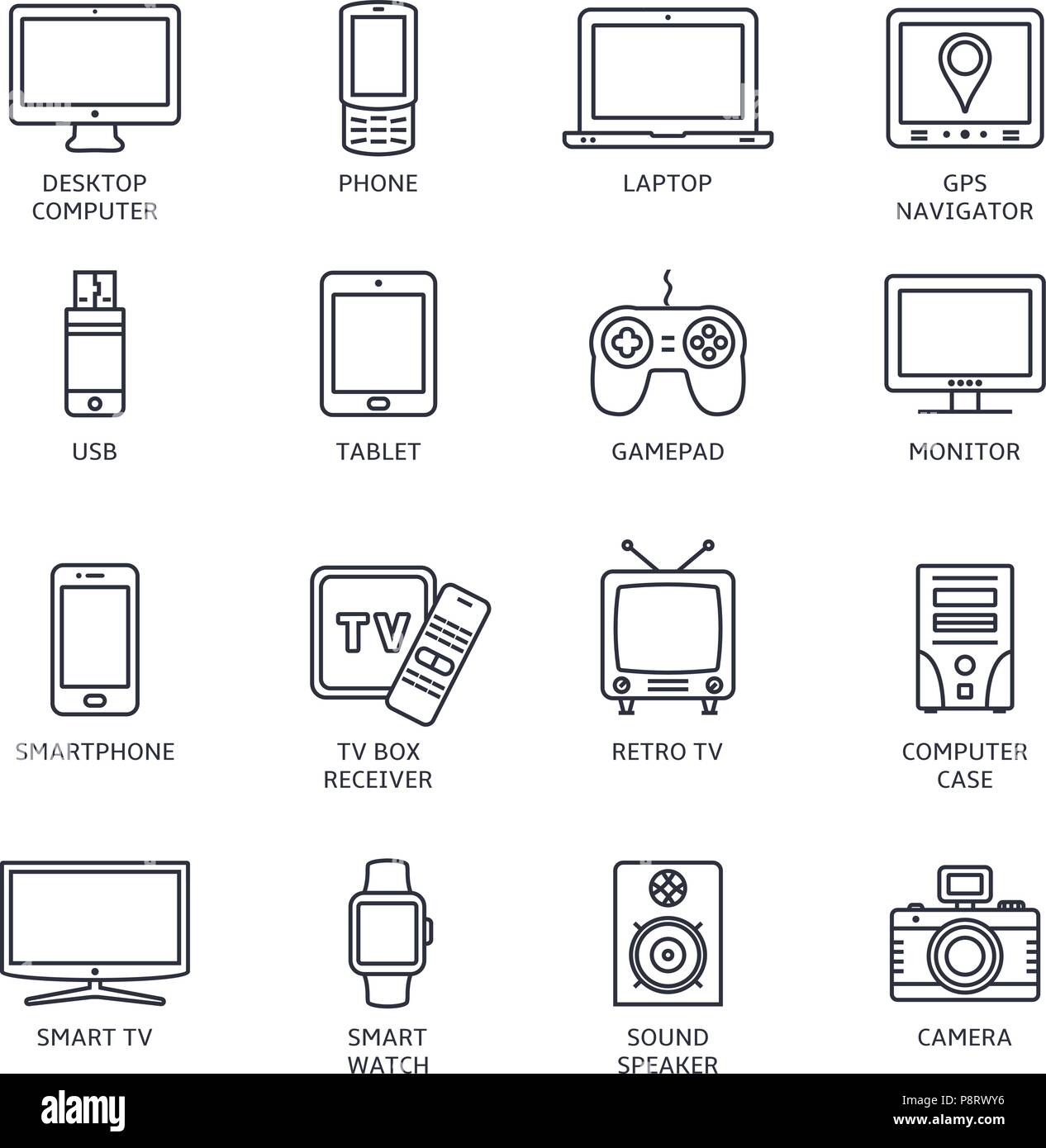 Thin line icons set. Icons for technology, electronic devices. Vector ... Thin line icons set. Icons for technology, electronic devices. Vector ...