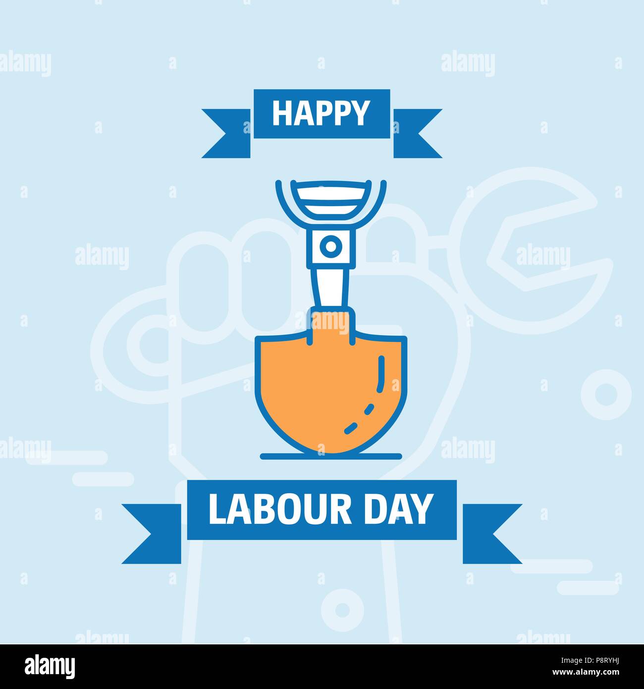 Happy Labour day design with vintage theme blue and orange with sapde ...