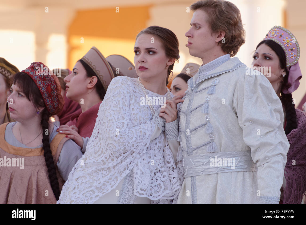 St. Petersburg, Russia - July 12, 2018: Olga Cheremnykh as Marfa (left) and Ilya Selivanov as ...