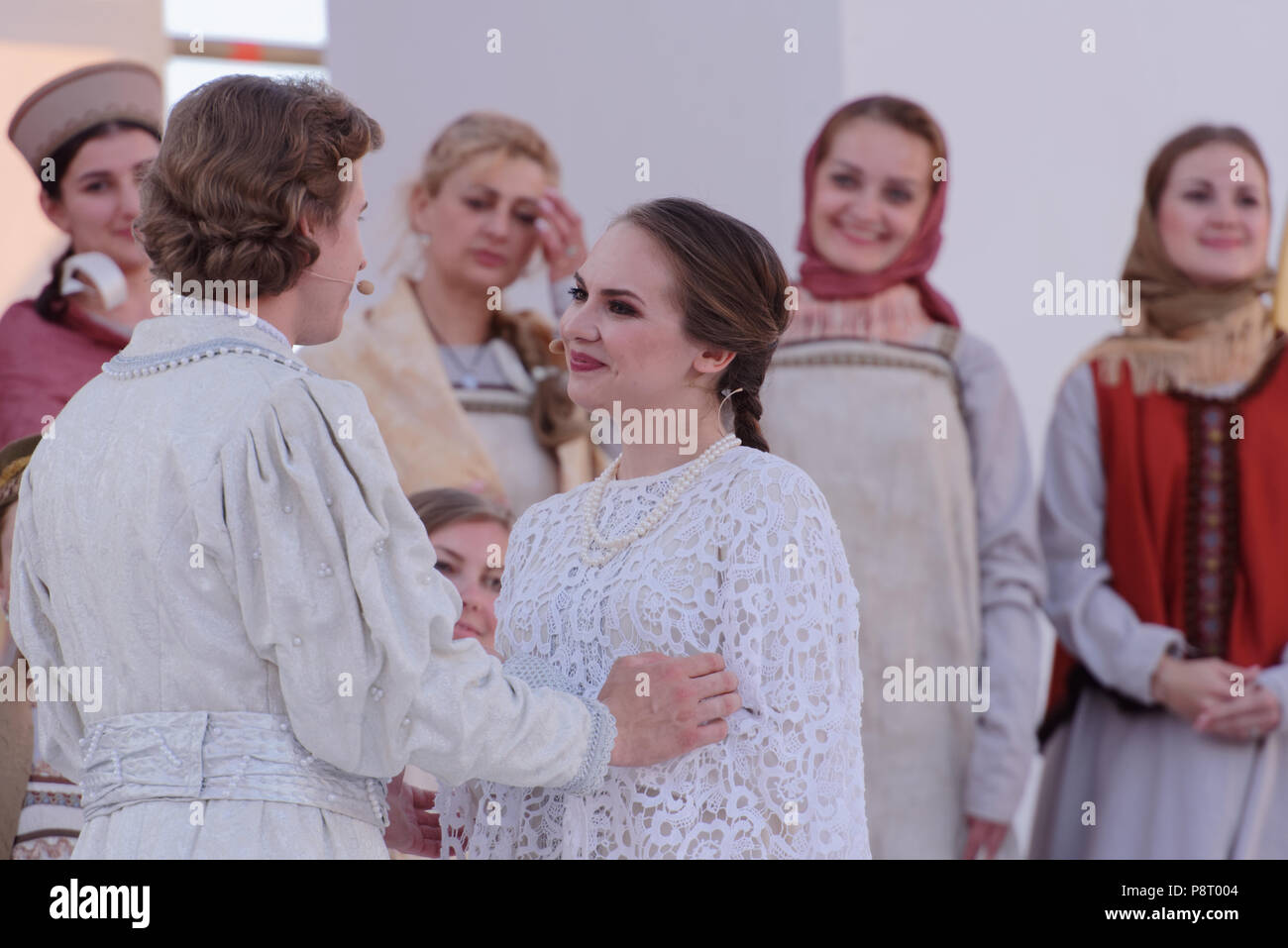St. Petersburg, Russia - July 12, 2018: Olga Cheremnykh as Marfa (right) and Ilya Selivanov as ...