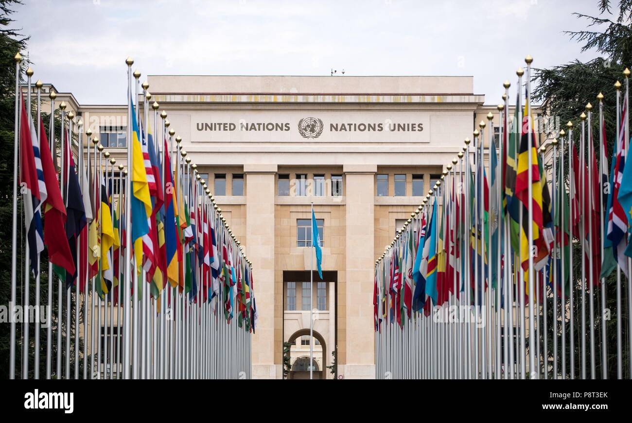 Geneva, Switzerland, 18 August 2016: Exterior view of the Palais des ...
