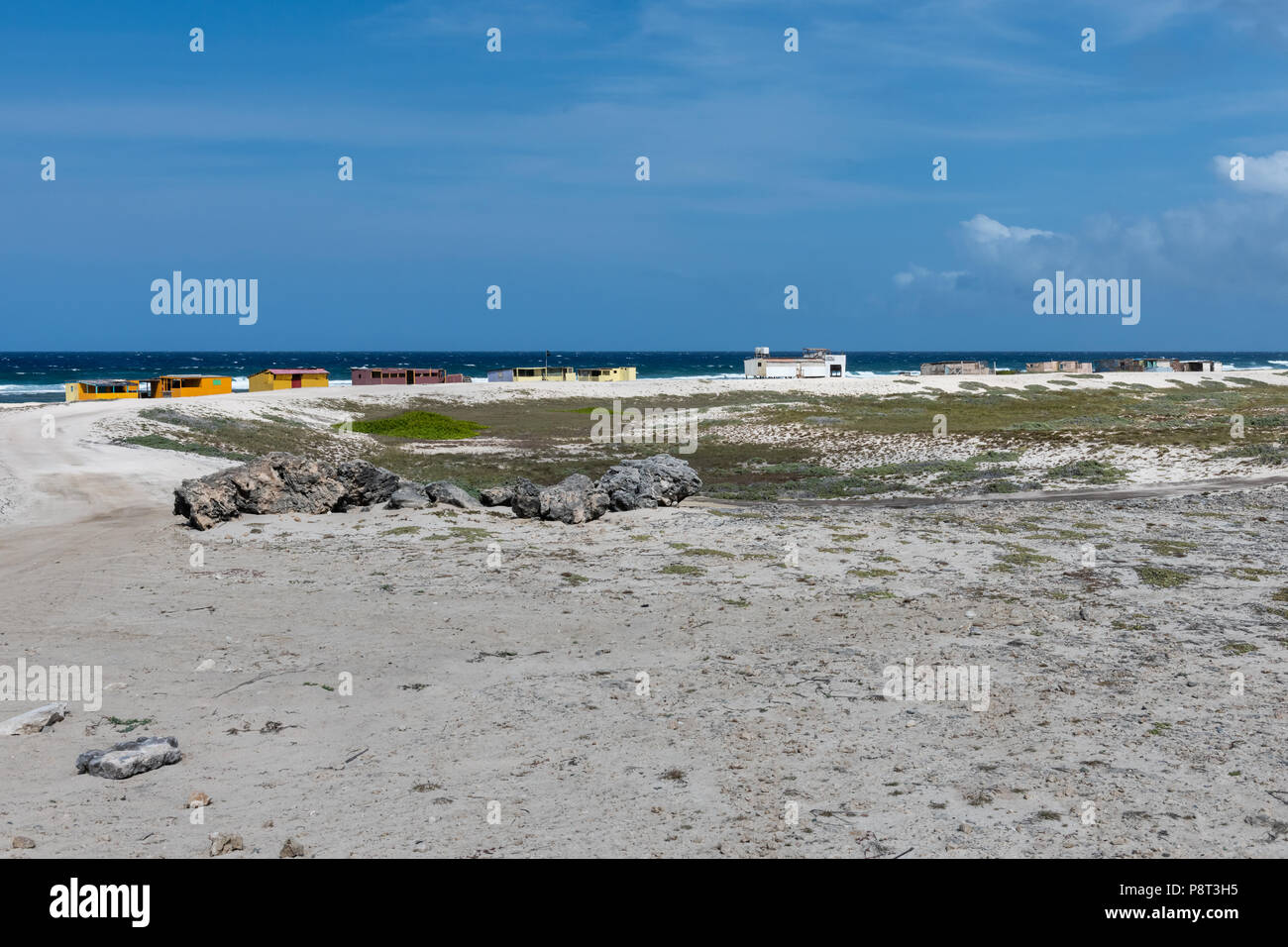 Aruba- beach huts on shore of windward side of the island Stock Photo ...