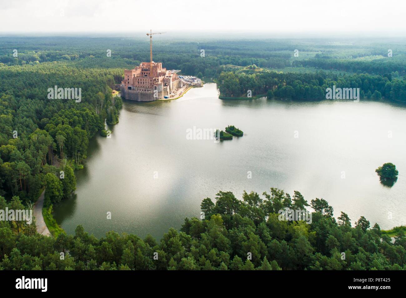 Controversial castle seen from a dron on July 12, 2018 in Stobnica near ...