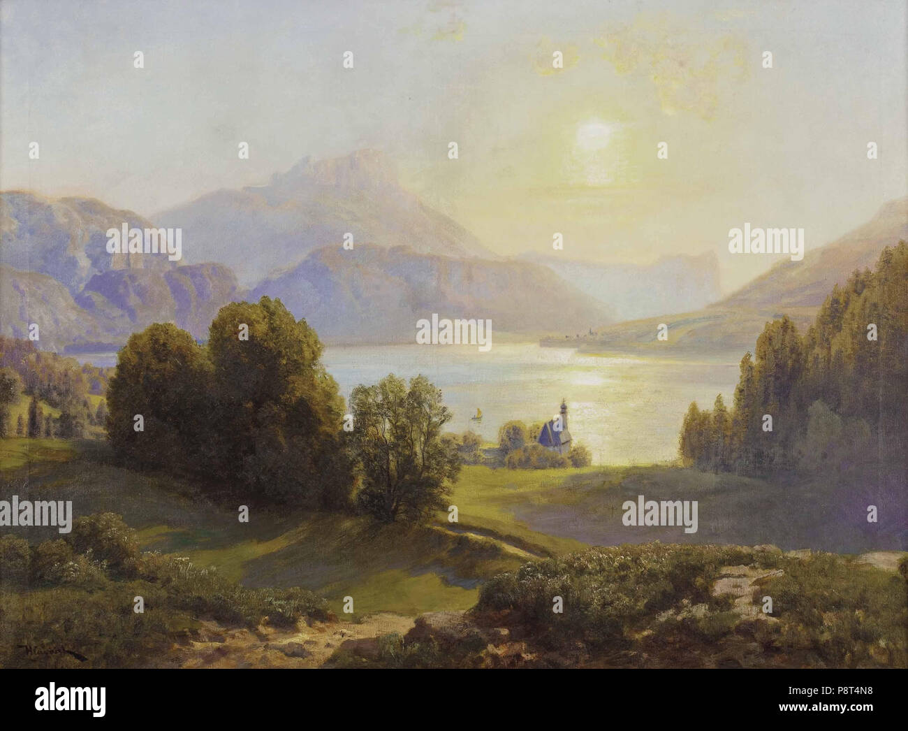 38 Anton Hlavacek - Blick über einen Alpensee (Attersee Stock Photo - Alamy