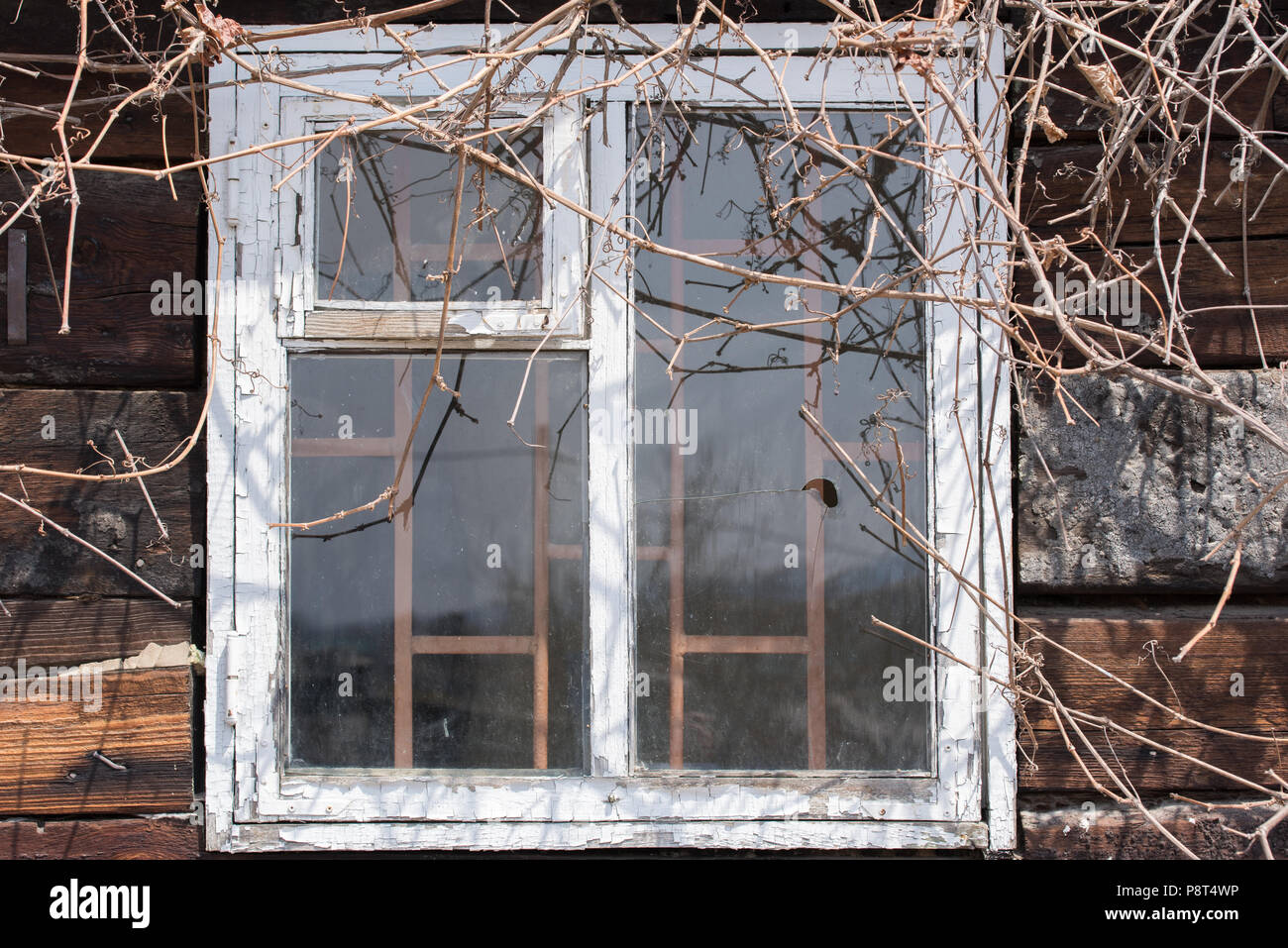 Window in the old house. Old wooden wal Stock Photo - Alamy