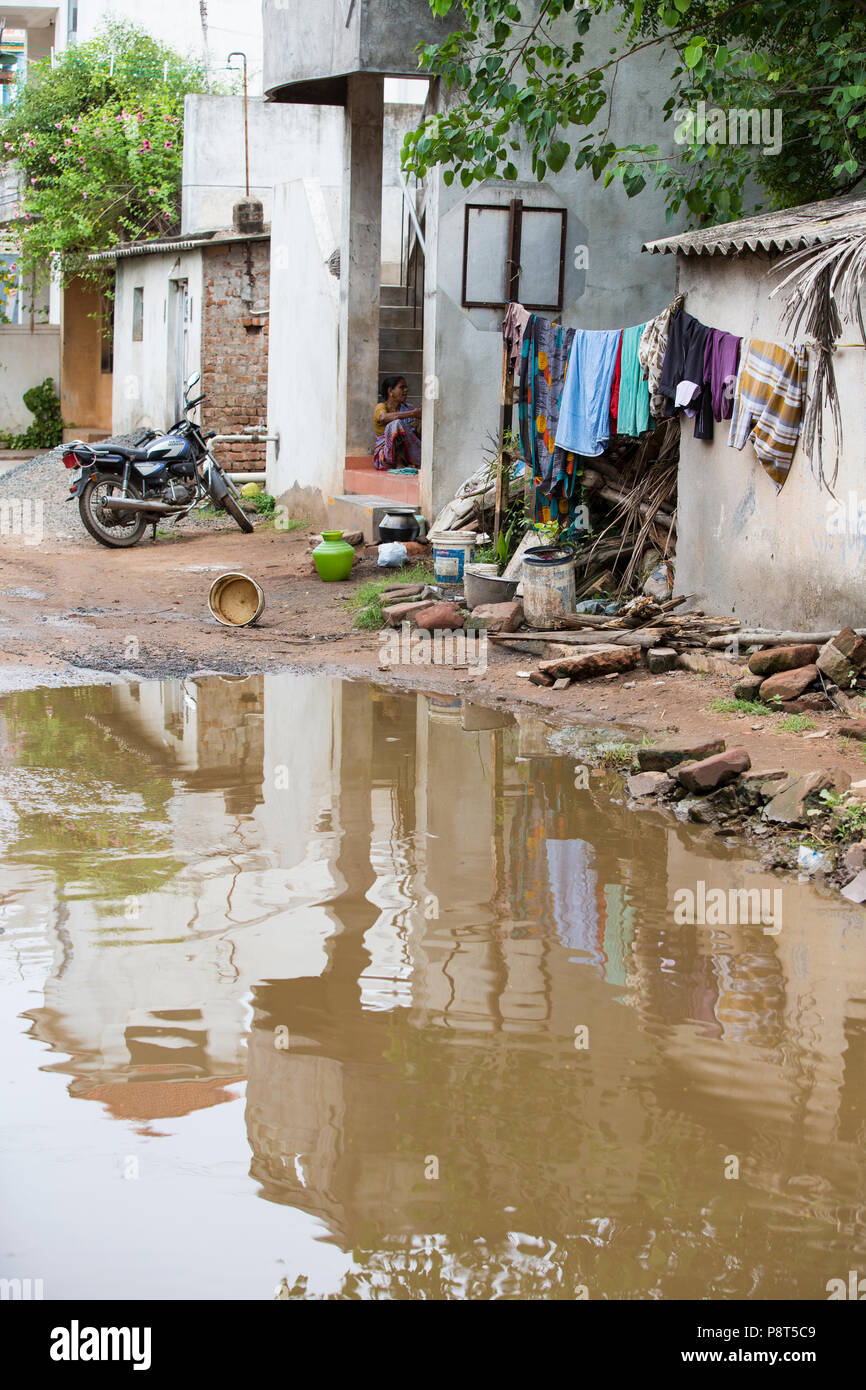 Flooded road during heavy rain showers in Puducherry, Tamil Nadu India ...