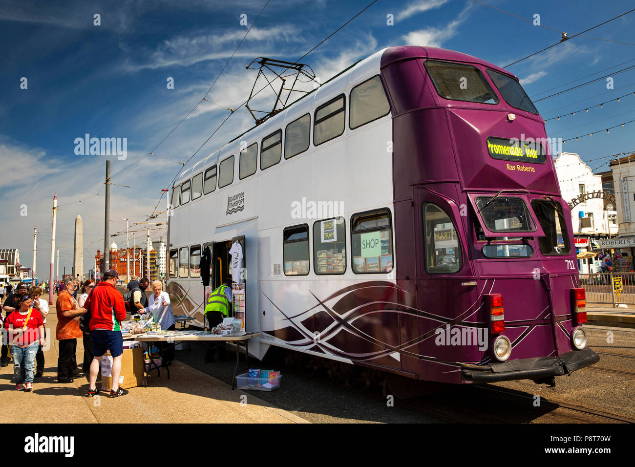 UK, England, Lancashire, Blackpool, Promenade, 1934 double deck English ...