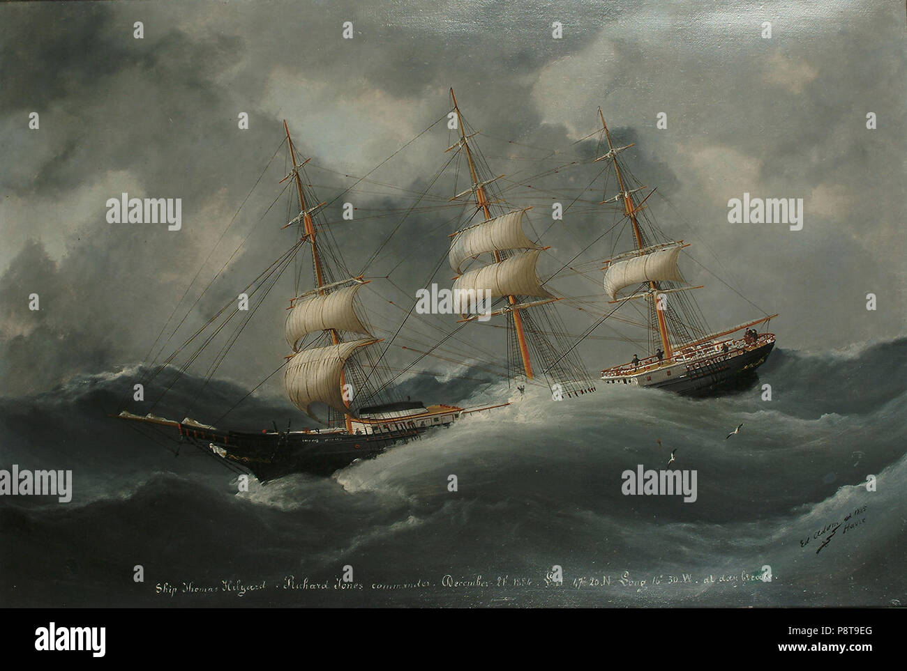 28 Édouard Adam - The ship Thomas Hilyard in a gale (1885 Stock Photo ...