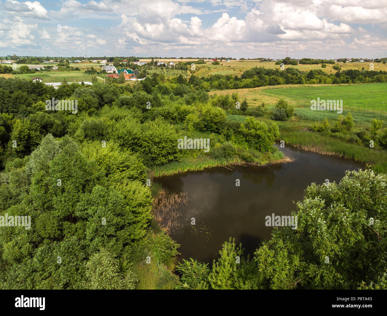 Countryside landscape with forest and ponds in Russia, top view Stock ...
