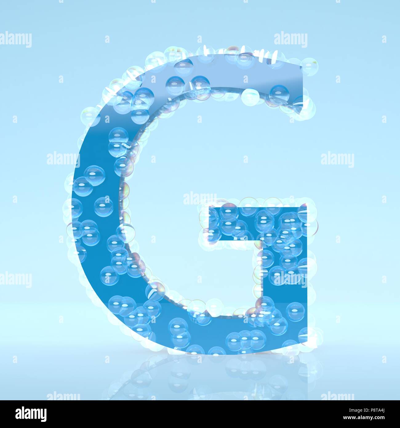 Blue Waterdrops letter G isolated on light blue background Stock Photo ...