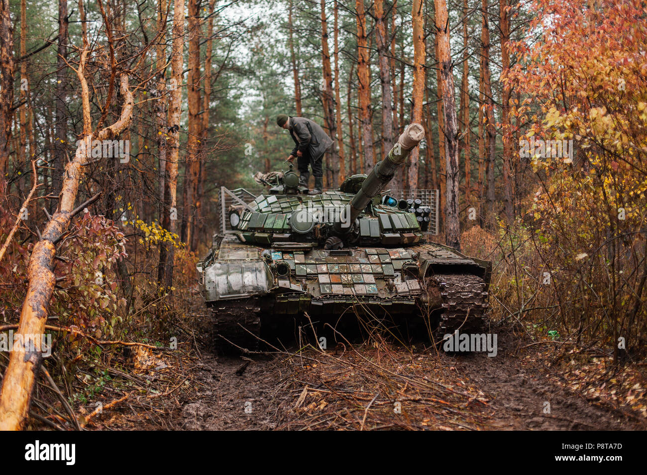 real battle tanks disguised in the trenches Donbass Ukraine Stock Photo ...