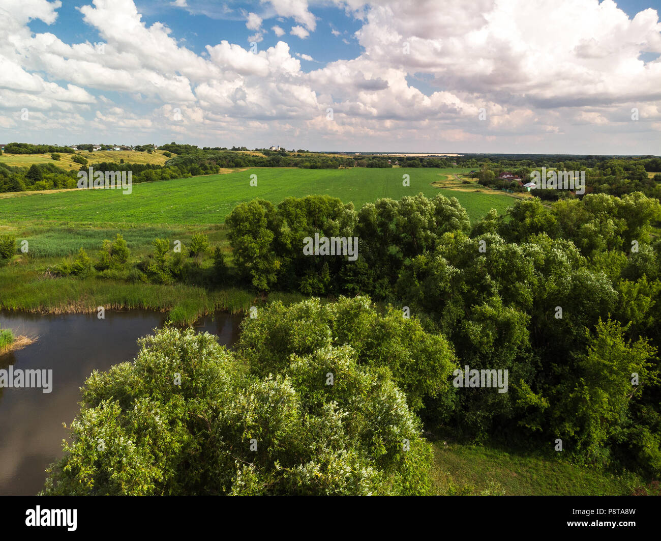 Countryside landscape with forest and ponds in Russia, top view Stock ...