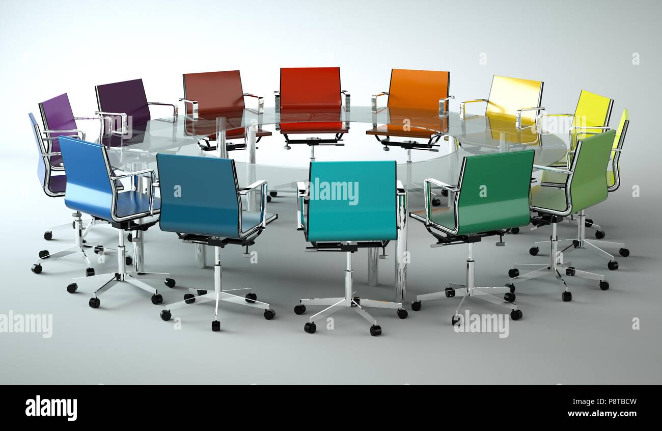 Modern conference roung table interior design Stock Photo - Alamy