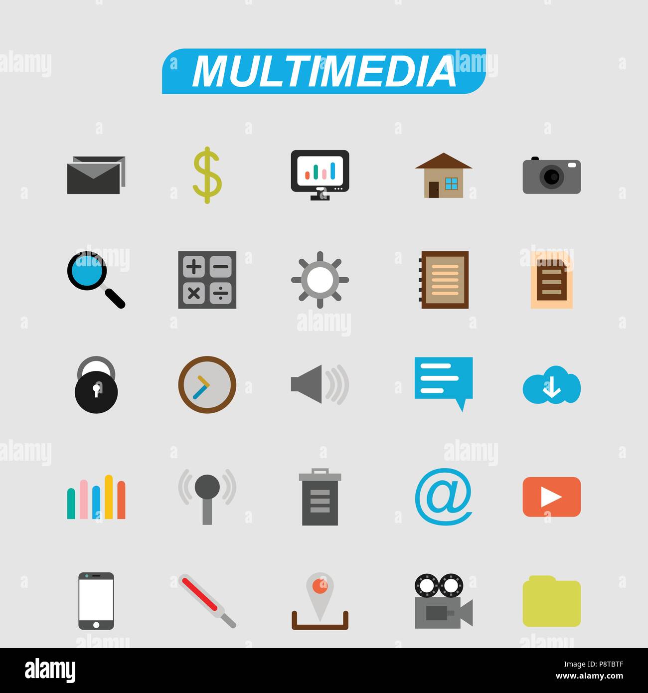 Multimedia icons set vector. For web design and application interface ...