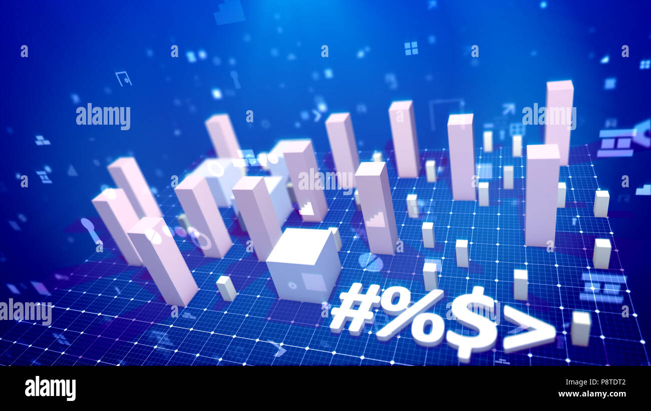 A splendid 3d illustration of a bar chart with going up rectangular and ...