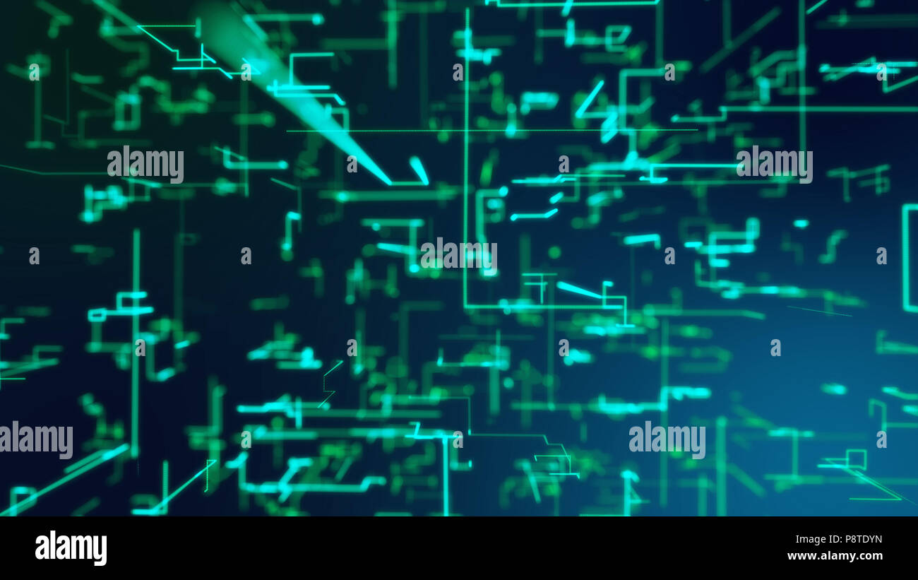 A futuristic 3d illustration of a network from blue zigzag matrix lines ...
