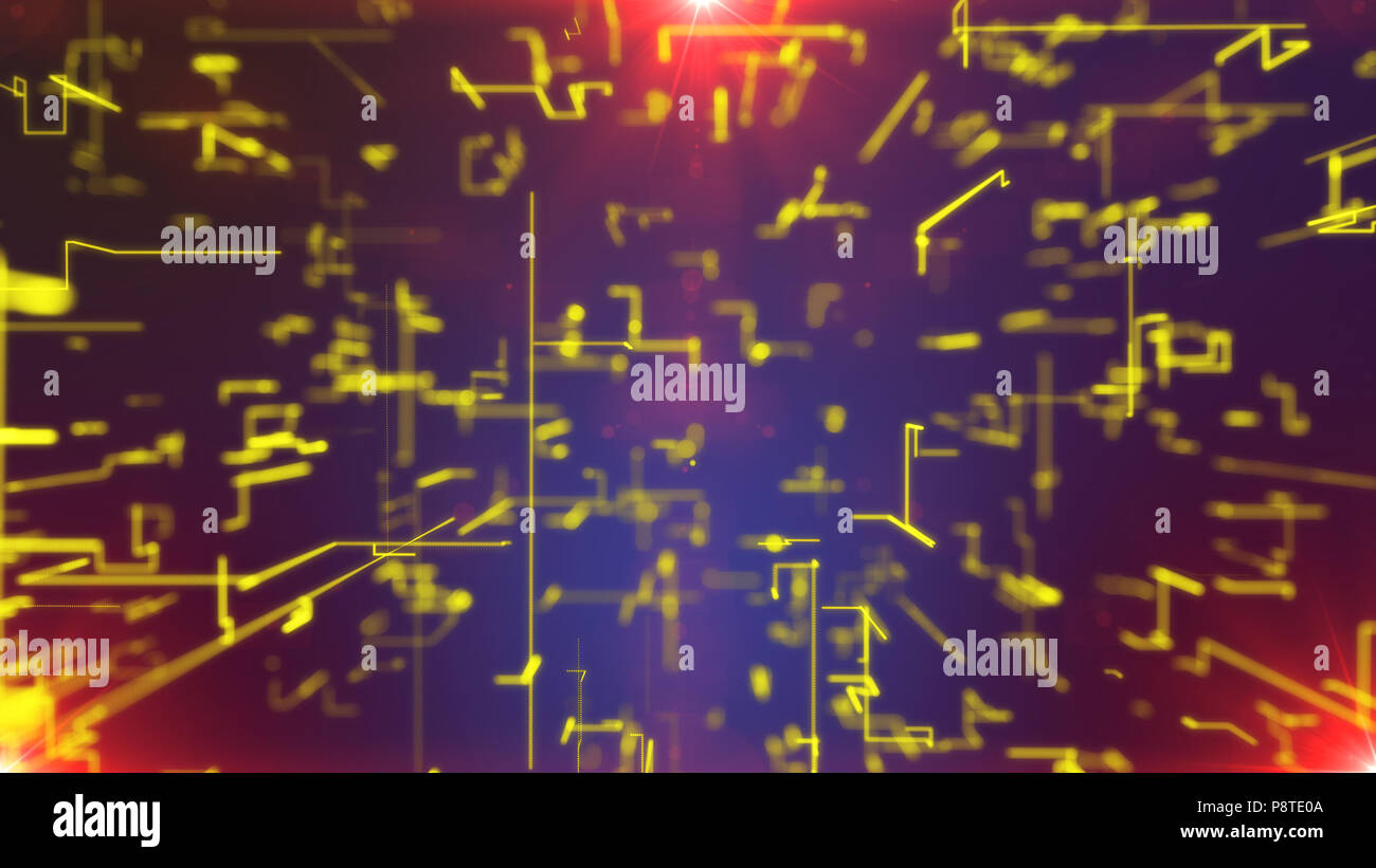 3d illustration of a grid of golden zigzag matrix lines glittering in ...