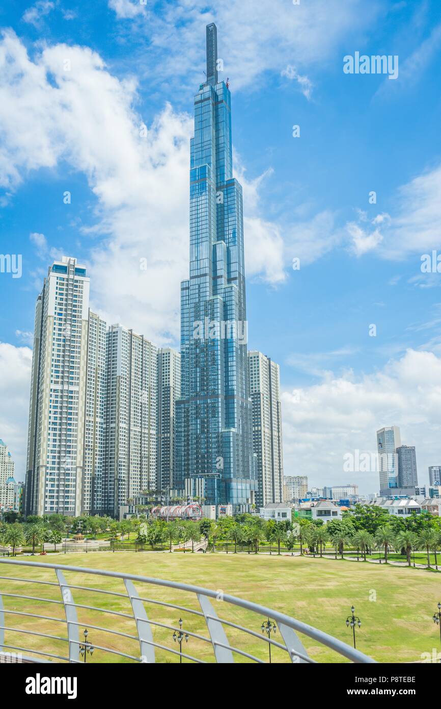 Saigon / Vietnam, July 2018 - Landmark 81 is a super-tall skyscraper currently under ...