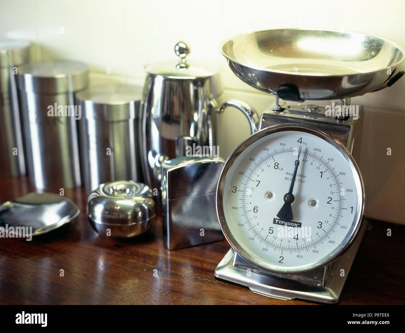 Metallic kitchen utensils including scales Stock Photo - Alamy