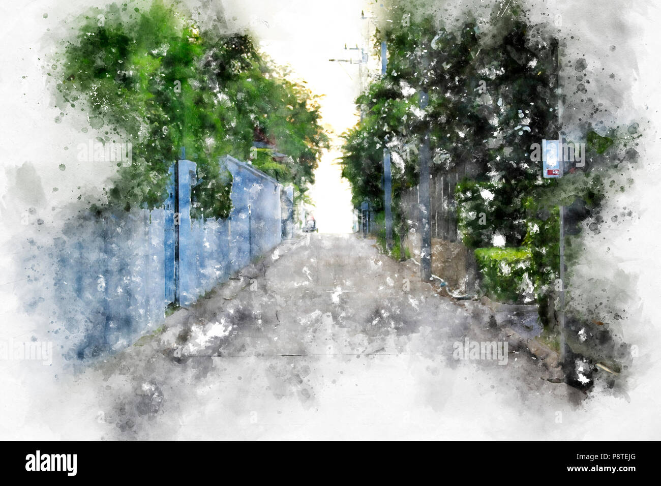 Abstract Street and tree on watercolor painting background Stock Photo ...