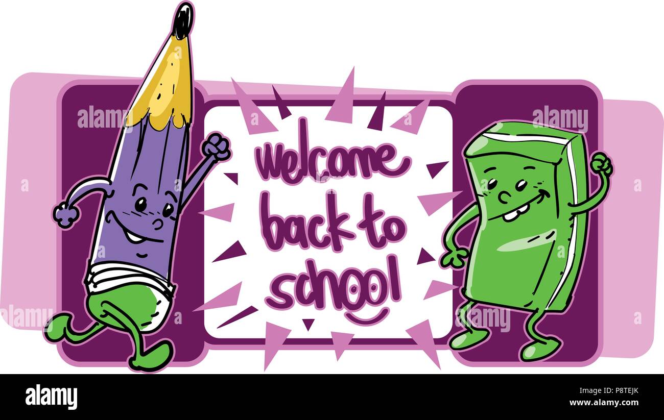 welcome back to school cartoon style vector illustration Stock Vector ...