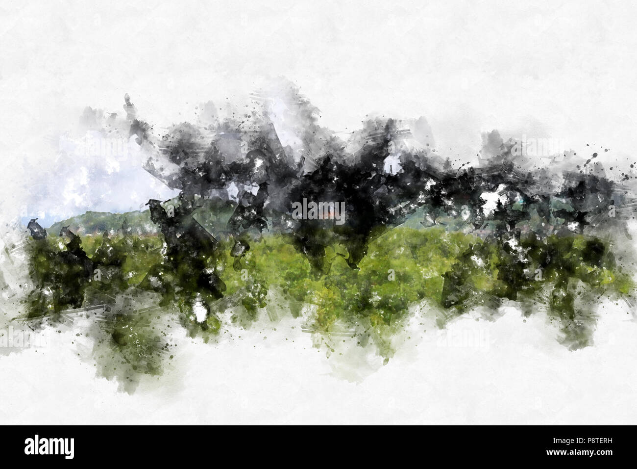 Abstract Mountain hill on watercolor painting background Stock Photo ...