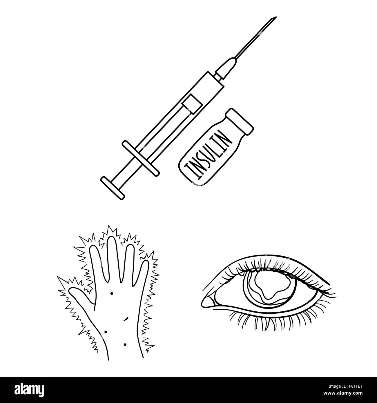 Diabetes outline icons in set collection for design. Treatment of ...