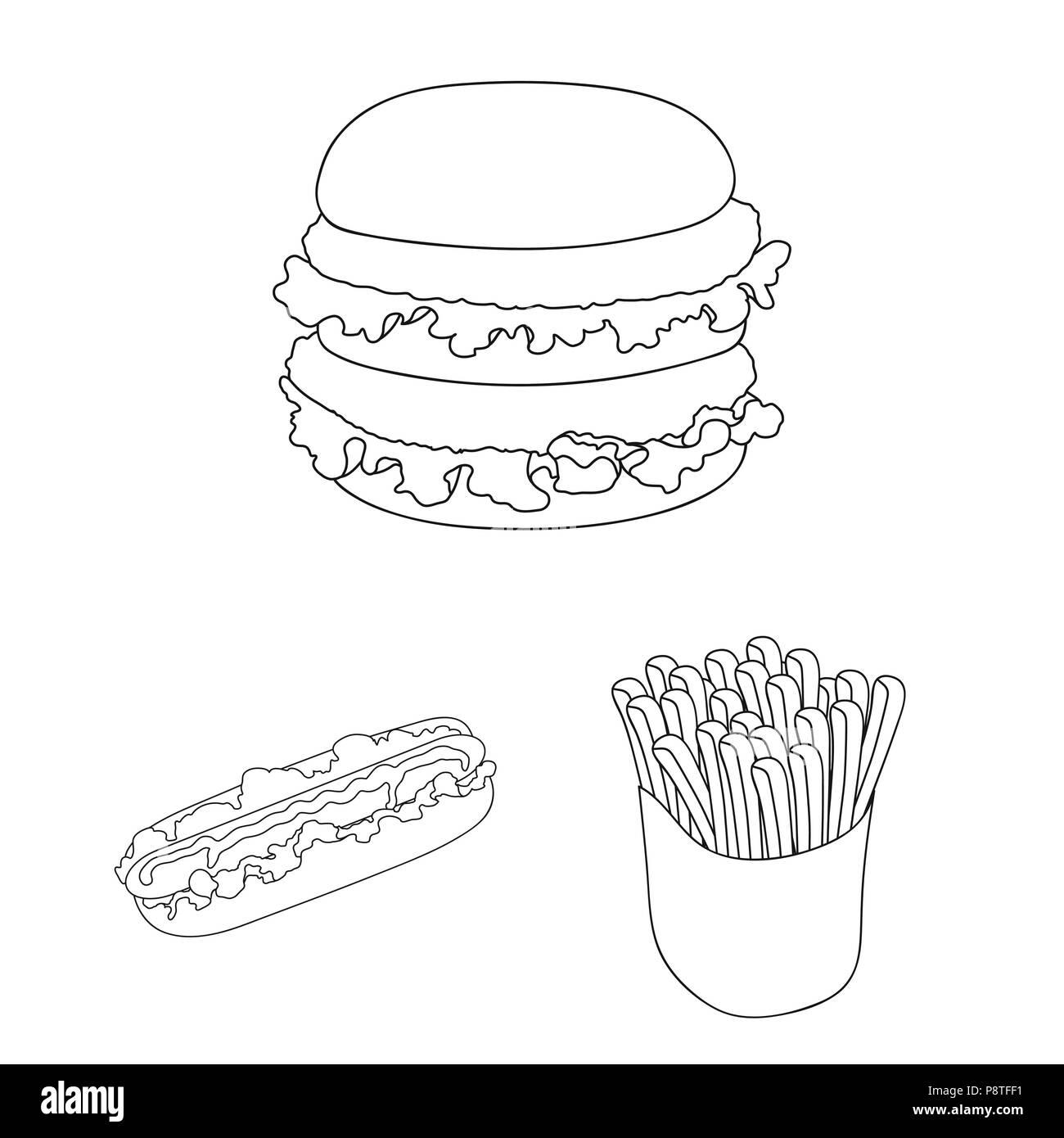 Fast food outline icons in set collection for design.Food from semi ...